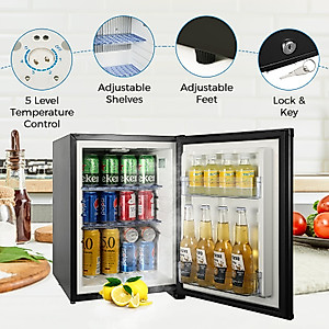 HIPOPLLER Compact Refrigerator, 1.42 cu.ft 110V Quiet Mini Fridge, Reversible Door with Lock, Energy Efficient Beverage Cooler for Bedroom Dorm RV Hotel Office, Black