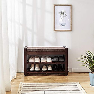 ZLELOUY Shoe Rack Shoe Bench For Entryway Hallway 2-Tier Bamboo Cushion Shoe Storage Shelf…