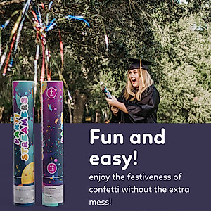 6 Pack No MESS Streamer Confetti Cannon Confetti Poppers | Shiny Multicolor Streamers | TUR Party Supplies | Launches Up to 25ft | Giant (12 in) | Party Poppers for Graduation, Birthdays, Weddings