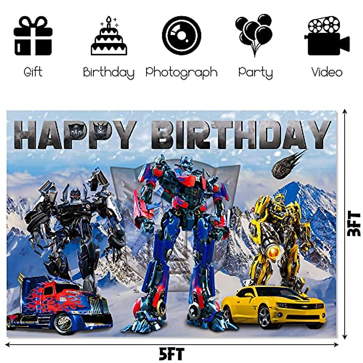 Cartoon Happy Birthday Party Backdrop, Kids Party Supplies Banner Photo Background for Boys Birthday Decoration 5 x 3FT
