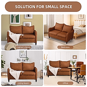 53" Small Loveseat Sofa,Mid Century Modern Love Seat Sofa Couch with PU Leather,2 Seat Small Couches for Small Spaces,Comfy Upholstered Sofa for Living Room,Bedroom,Dorm Office and Apartment(Brown)