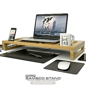 Bamboo Monitor / Laptop Stand by Stellar Importers | Desk Organizer | Riser | Cable and Airflow Management | Elevate Your Perspective