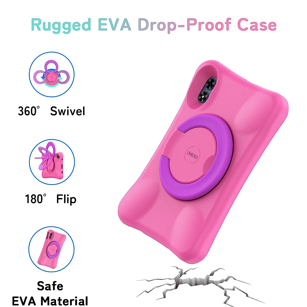 UMIDIGI Kids Tablet, Android 13 Tablet for Kids, 10.1 inch G2 Tab Kids, 8(4+4) GB RAM 64GB ROM Up to 1TB, Children's Tablet with Parental Control, BT 5.0, WiFi 6, Learning Tablet for Kids (Pink)