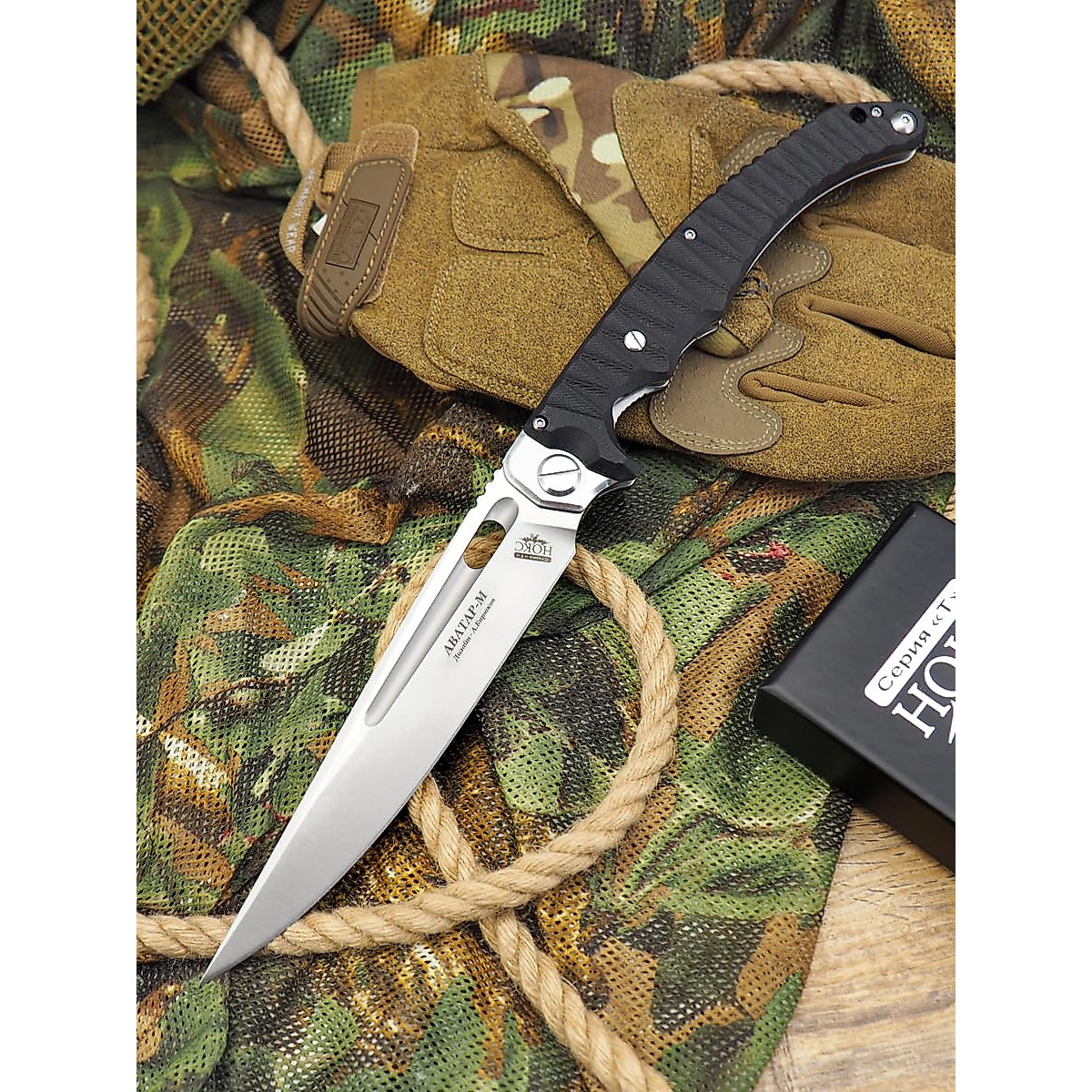 HOKC Avatar-M | 334-189404 | Pocket Knife, EDC Knife by Official Dealer - Designed by Russian Master Aleksander Biryukov - Liner Lock, G10 Handle, Innovative Opening Mechanism, Ball Bearing Pivot, Comfortable Pocket Clip, Long and Durable AUS8 Stainless S