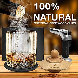Sereneify Cocktail Smoker kit with Torch - Old Fashioned Smoker Kit with 4 Wood Chips, Bourbon Smoker Kit for Drinks, Gift for Men, Easy to Use Whiskey Smoker kit (No Butane)