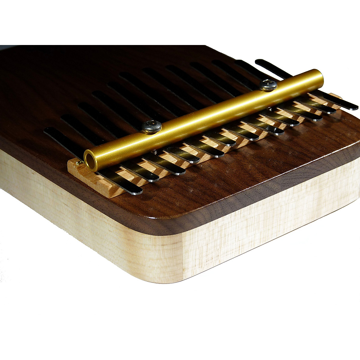 Zither Heaven Artisan Curly Maple 12 NoteThumb Piano with Black Walnut top made in the USA