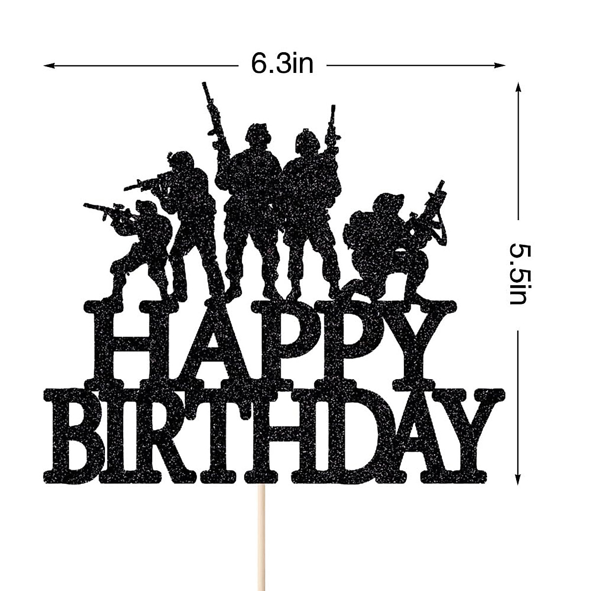Naicaek Black Glitter Happy Birthday Cake Topper，Soldier Military Theme Happy Birthday Cake Topper，Retirement Military Party Military Themed for Kids Boys Men Birthday Party Supplies (1)