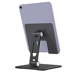 ALASHI Tablet Stand for Desk, Stable Tablet Holder with Heavy and Thickened Metal Base for Large Tablet Device, Multi-Angles Adjustable and Foldable, Universal Supports 4-13.3 Inches Tablet, Black