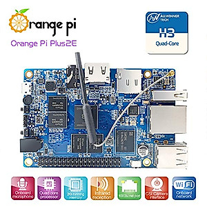Orange Pi Plus 2E 2GB DDR3 AllWinner H3 Quad Core Open-Source Development Board with 16GB EMMC Flash, Single Board Computer Run Android, Ubuntu, Debian (PI Plus 2E + Power Supply Adapter)
