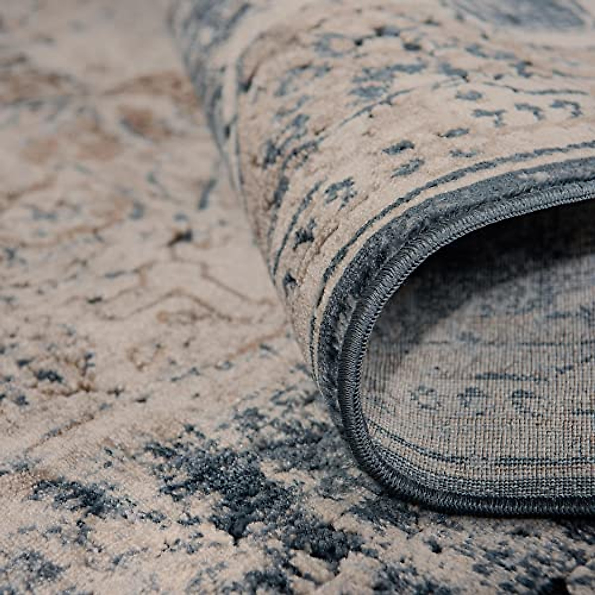 Unique Loom Chateau Collection Vintage, Distressed, Medallion, Rustic, Traditional Area Rug, 8' 0" x 10' 0", Beige/Navy Blue