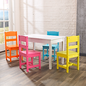 KidKraft Wooden Table and 4 Chair Set, Children's Furniture, Brightly Colored - Highlighter, Gift for Ages 3-8, 40" x 27" x 9.5"