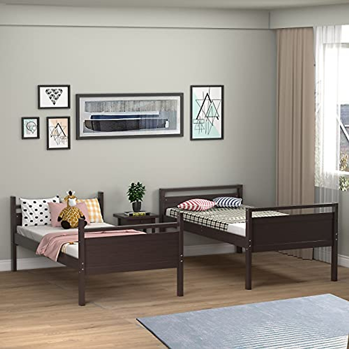 Giantex Twin Over Twin Bunk Bed, Solid Wood Twin Bunk Bed Convertible Into Two Individual Beds, Kids Twin Bunk Bed w/ Ladder & Guard Rail for Boys Girls (Espresso)