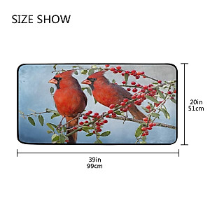 susiyo Kitchen Mat Northern Cardinals Red Birds Kitchen Rug Mat Anti-Fatigue Comfort Floor Mat Non Slip Oil Stain Resistant Easy to Clean Kitchen Rug Bath Rug Carpet for Indoor Outdoor Doormat