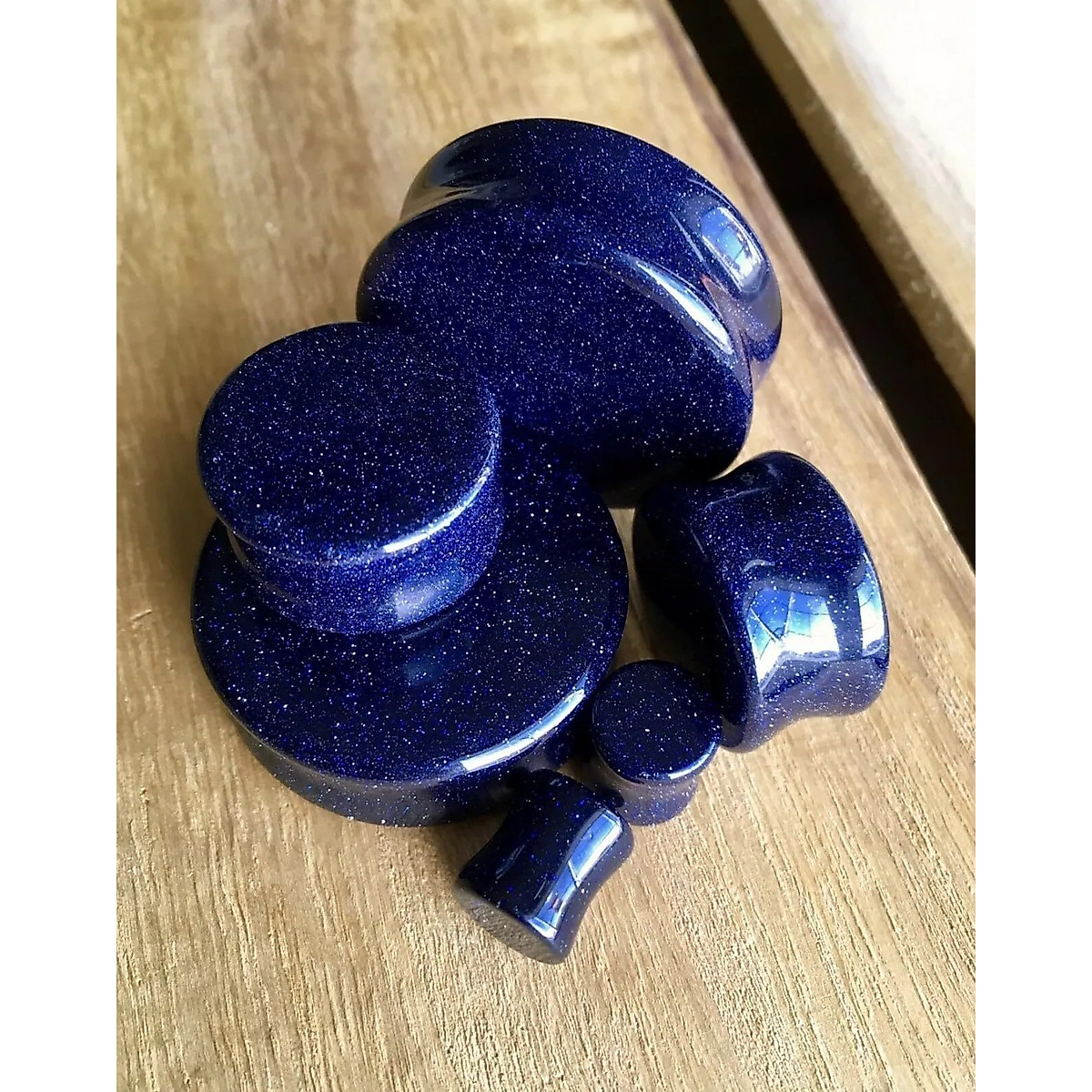 Lobal Domination PAIR of Blue Midnight Goldstone Stone Plugs Sandstone Gauges - up to 38mm available! (1&1/2" (38mm))