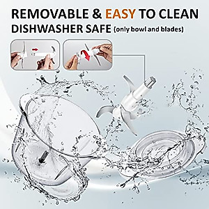 Food Processor 6000mAh Wireless Vegetable Chopper with 5 Cup Glass Bowl, Electric Garlic Meat Choppers BPA-free Baby Food Processors Puree Blender Mini Kitchen Mincer with 4 Blades, 2 Speeds (White)