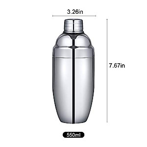Aolzg Cocktail Shaker, 18oz Martini Shaker, Cocktail Stainless Steel Wine Shaker with Strainer and Lid Top,Drink Shaker, Martini Shaker and Strainer, Cocktail Shaker Set, Shakers Bartending,(550ml）