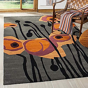 SAFAVIEH Soho Collection 5' x 8' Grey/Orange SOH853B Handmade Abstract Premium Wool & Viscose Area Rug