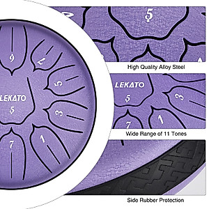 LEKATO Steel Tongue Drum 6 Inch 11 Note, Rain Drum for Outside D Major Handpan Drum for Meditation Yoga Musical Education, New Year Gift for Kids/Families