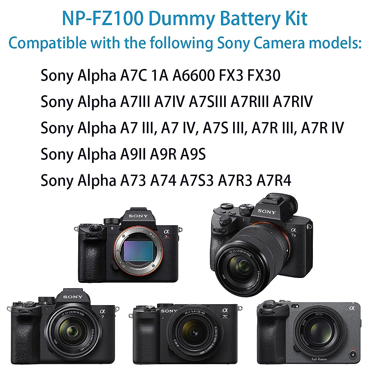 HY1C NP-FZ100 Dummy Battery AC Power Adapter Kit for Sony Alpha A7III A7IV A7C A7SIII A7RIII A7RIV A7RV A6600 A6700 A1 ZV-E1 FX30 FX3 A9 Cameras.