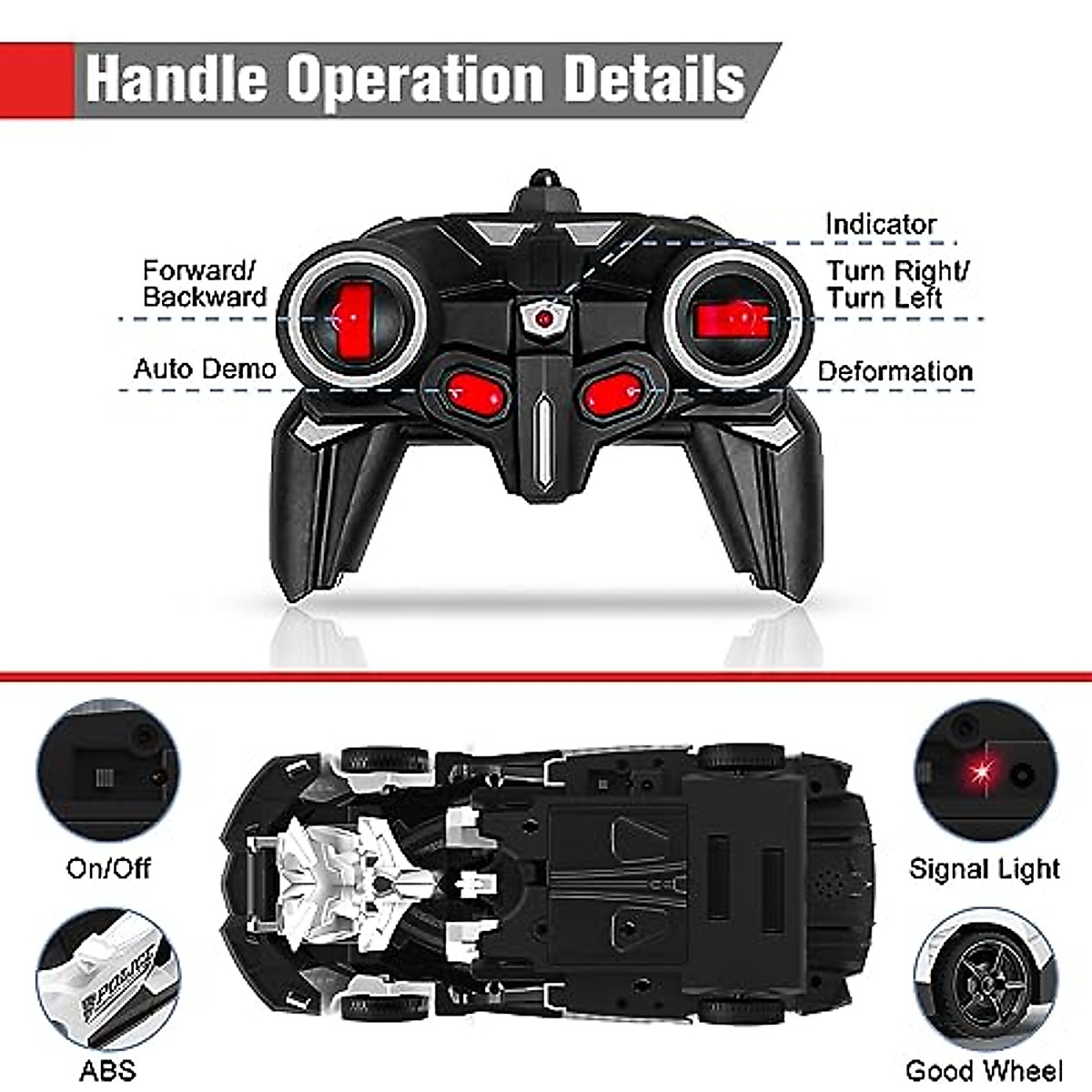 BLUEJAY Transform Rc Cars for Boys 4-7 8-12, 2.4Ghz 1:18 Scale Remote Control Car Transforming Robot, One-Button Deformation 360° Rotation and Drift Car Toy Gifts for Boys 3-5 (White)