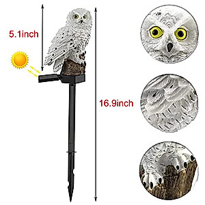 FLJZCZM Owl Figurine Solar LED Lights, Resin Garden Waterproof Decorations with Stake for Outdoor Yard Pathway Outside Patio Lawn Decor to Scare Birds Away