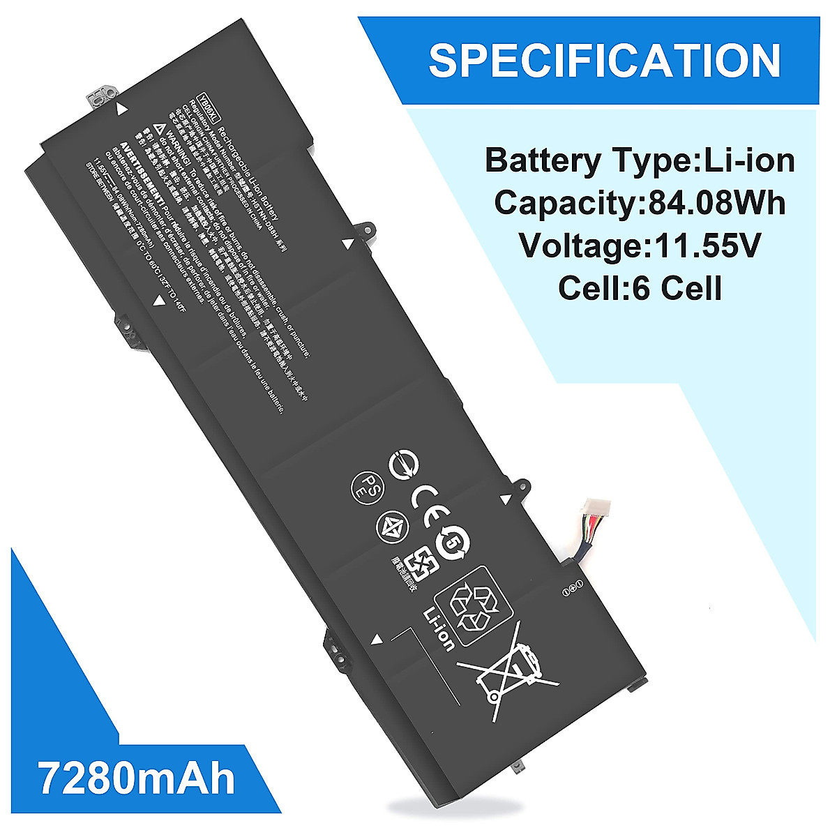 YB06XL 928372-855 928427-271 Battery Fit for HP Spectre X360 15-CH 2018 15-ch0xx 15t-ch000 15-ch000tx 15-ch000nf 15-ch000ng Series HSTNN-DB8H HSTNN-DB8V 928427-272 928372-856 TPN-Q200 YBO6XL YB06084XL