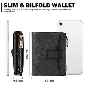 WESTBRONCO Small Wallets for Women Slim Bifold Credit Card Holder Vegan Leather Compact Card Case with Photo Slot Black