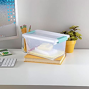 Sterilite Plastic Medium Clip Stacking Storage Box Container with Latching Lid for Home, Office, Workspace, and Utility Space Organization, 4 Pack