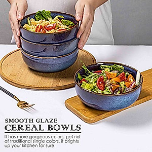 Henten Home Ceramic Cereal Bowl Set, 25 OZ Salad Bowls Set of 4, Porcelain Oatmeal Bowls for Kitchen, Serving Soup Bowls, Reactive Glaze, Fruit, Oven, Microwave, Dishwasher Safe (Deep Blue)