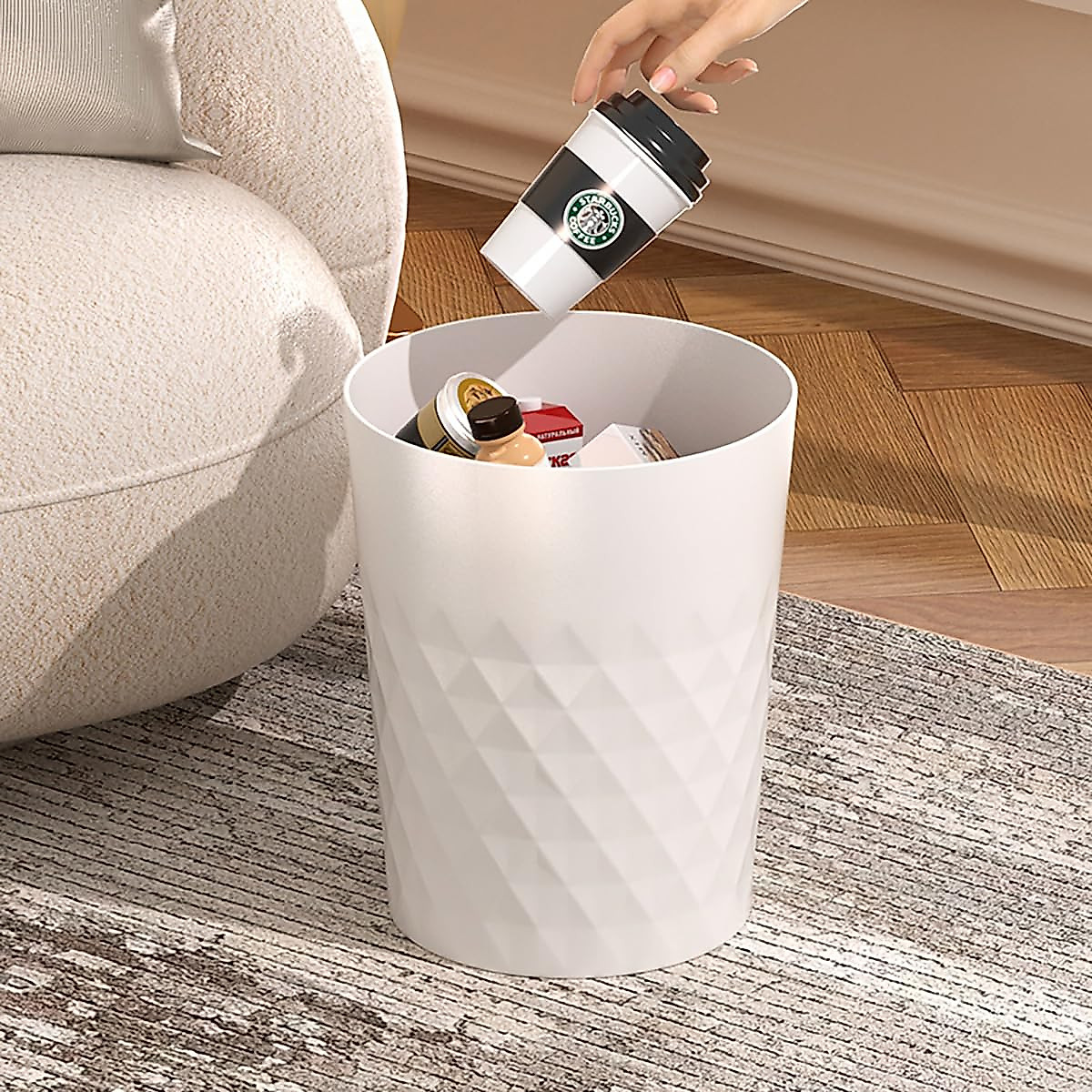 HOLTPHILI 1.8 Gallon Small Trash Can 2 Pack Bathroom Garbage Can Waste Basket Recycling Bin for Dorms Bedrooms Offices Kitchens, White