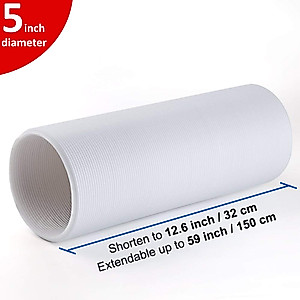 Modda Exhaust Hose for Portable Air Conditioner - 5 Inch Diameter - Universal - Flexible Counter-Clockwise AC Exhaust Hose (59 Inch Length)