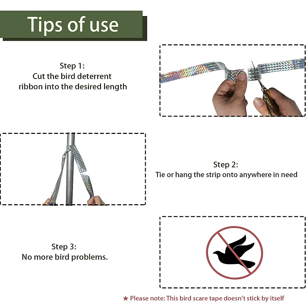 Kugge Bird Flash Tape (2in,360ft), Double Side Reflective Tape, Protect Your House, Garden, Orchard