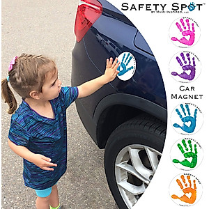Safety Spot Magnet - Kids Handprint for Car Parking Lot Safety - White Background (Blue)