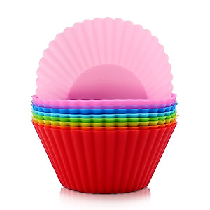 KUFUNG 9 Pack Silicone Cupcakes Liners, Reusable Non Stick Silicone Cupcake Baking Cups, Standard Size Silicone Baking Cups For Cupcake, Muffins (7 cm, Multicolor)
