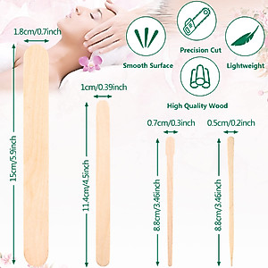 450PCS Wooden Wax Sticks, JANYUN Assorted Style Waxing Wooden Applicator Wax Spatulas Kit for Eyebrow Face for Hair Removal Body Legs Facial,Wood Craft Sticks Small Medium Large Size