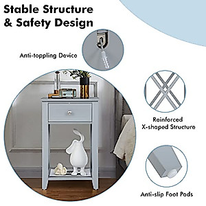 Giantex Modern X-Design Nightstand Set of 2, Bedside Table w/Drawer & Storage Shelf, Versatile Sofa Table End Table for Bedroom Hallway (2, Grey)