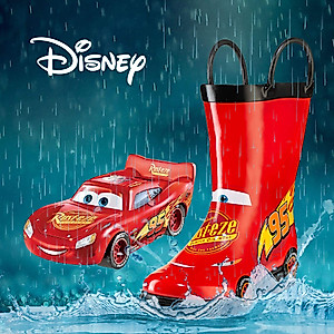 Disney Cars Kids Lightening Mcqueen Rust eze Boys Waterproof Easy-On Red Rubber Rain Boots - Size 11 Little Kid