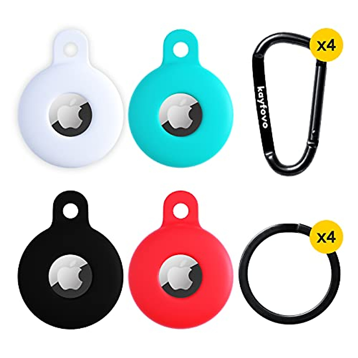 Airtag Holder, Airtag Case, Air tag Holder, Airtag Accessories, Airtag Key Ring, Airtag Keychain, Silicone Airtag Case, 4 Pack – White, Turquoise, Red, Black