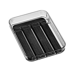madesmart Premium Antimicrobial Clear Soft Grip Mini Silverware Tray Non-Slip Kitchen Drawer, 5 Compartments, Multi-Purpose Home Organization, EPA Certified, Carbon