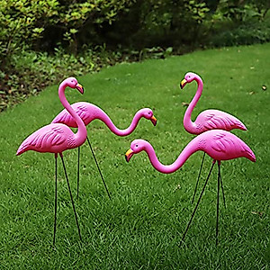 JOYIN Set of 2 Small Pink Flamingo Yard Ornament Stakes Mini Lawn Plastic Flamingo Statue with Metal Legs for Sidewalks, Outdoor Garden Decoration, Luau Party, Beach, Tropical Party Decor, 2 Styles