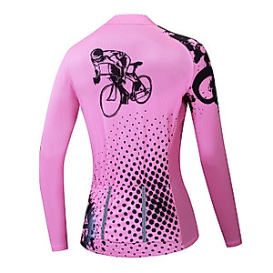 Weimostar Women's Cycling Jersey Long Sleeve Racing Shirt Bicycle Bike Girl Sportswear Clothing Pink Gear Size M