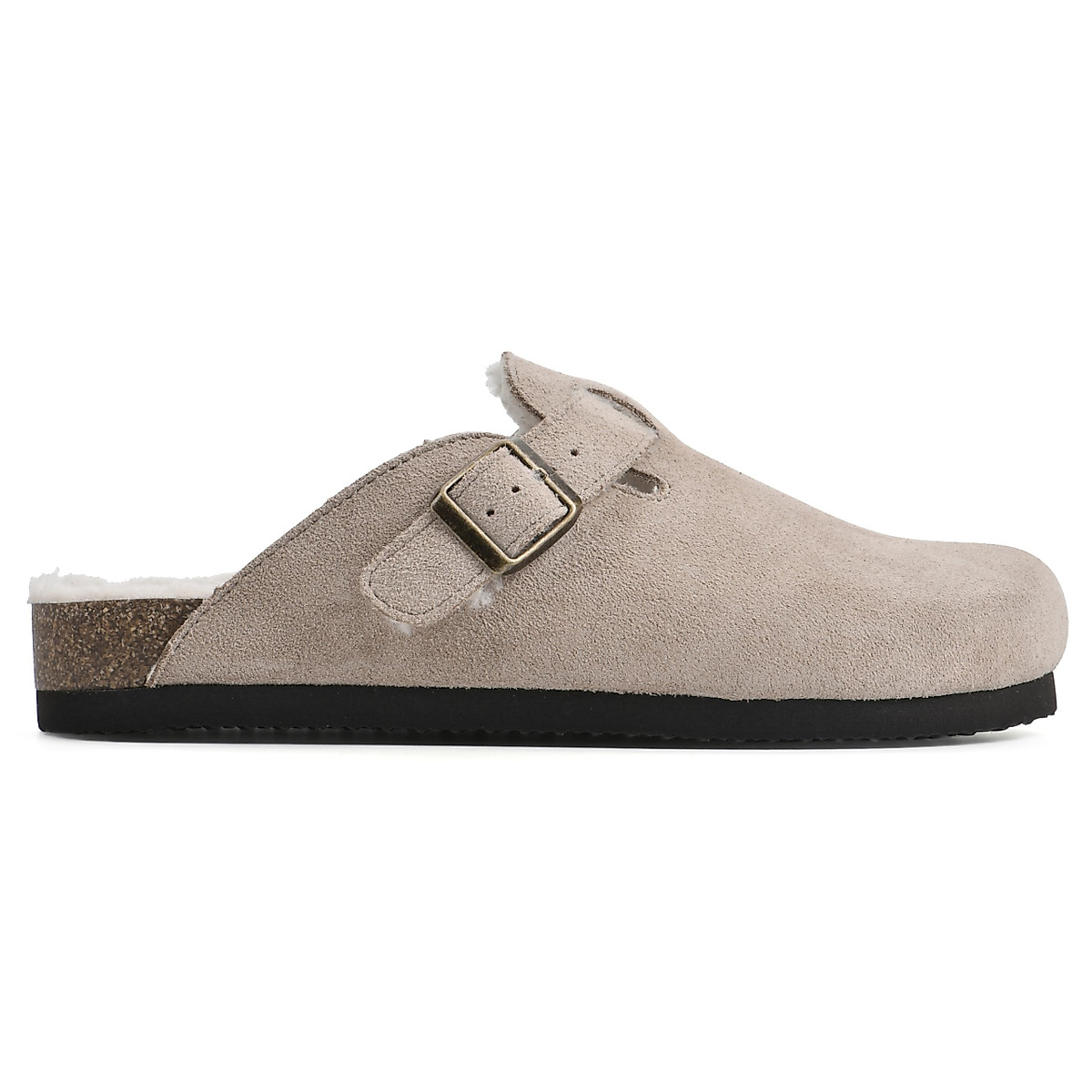 WHITE MOUNTAIN Shoes Bari Leather Footbeds Clog, Taupe/Suede W/Faux Fur, 7 M