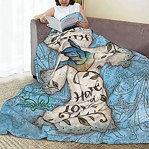Hope and Love Inch Decorative Blue Bird Religious Cross Easter Faith House Flag Fleece Throw Blanket for Couch Sofa or Bed Throw Size Soft Fuzzy Plush Luxury Flannel Lap Blanket Cozy for All Seasons