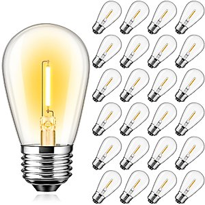 Sphoon 25 Pack S14 Replacement LED Bulbs Outdoor String Lights Bulbs Filament Edison Bulb 1W=10W for Garden Patio Party Warm White 2700K,80LM,Clear Glass,E26 Base