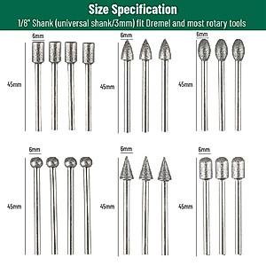 Stone Carving Set Diamond Burr Bits, 20PCS Polishing Kits Rotary Tools Accessories with 1/8’ Shank For Carving, Engraving, Grinding, Polishing Stone, Rocks, Jewelry, Glass, Ceramics