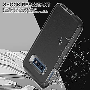 HONG-AMY Galaxy S10E Case: 3-in-1 Shockproof Heavy Duty Protection, 2 Nano Explosion-Proof Films, Black/Grey