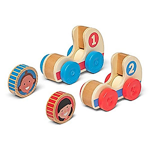 Melissa & Doug GO Tots Wooden Race Cars (2 Cars, 2 Disks) - Stacking Toys For Infants, Hand Push Vehicles, Wooden Car Toys For Toddlers Ages 1+ - FSC-Certified Materials
