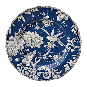 222 Fifth Adelaide 16-Piece Porcelain Dinnerware Set with Round Plates, Bowls, and Mugs, Dark Blue