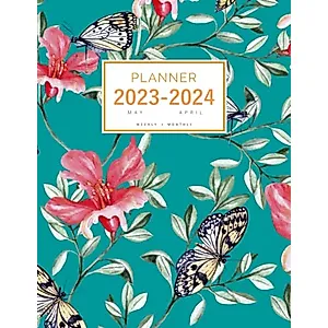 Planner 2023-2024: 8.5 x 11 Weekly and Monthly Organizer from May 2023 to April 2024 | Realistic Butterfly Flower Design Teal