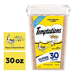 TEMPTATIONS Classic Crunchy and Soft Cat Treats Tasty Chicken Flavor, 30 oz. Tub (Packaging May Vary)